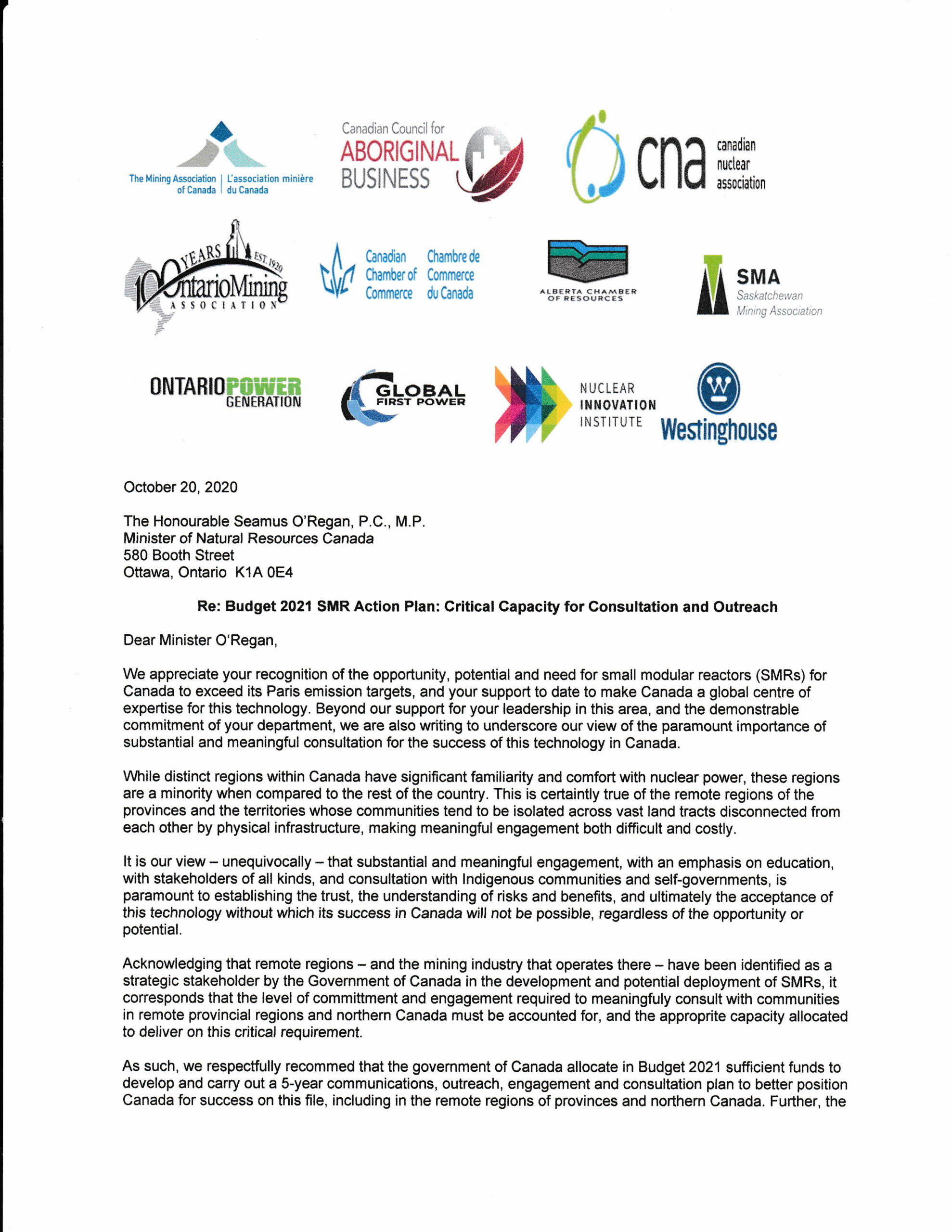 Letter in support of Small Modular Reactor development - The Mining ...
