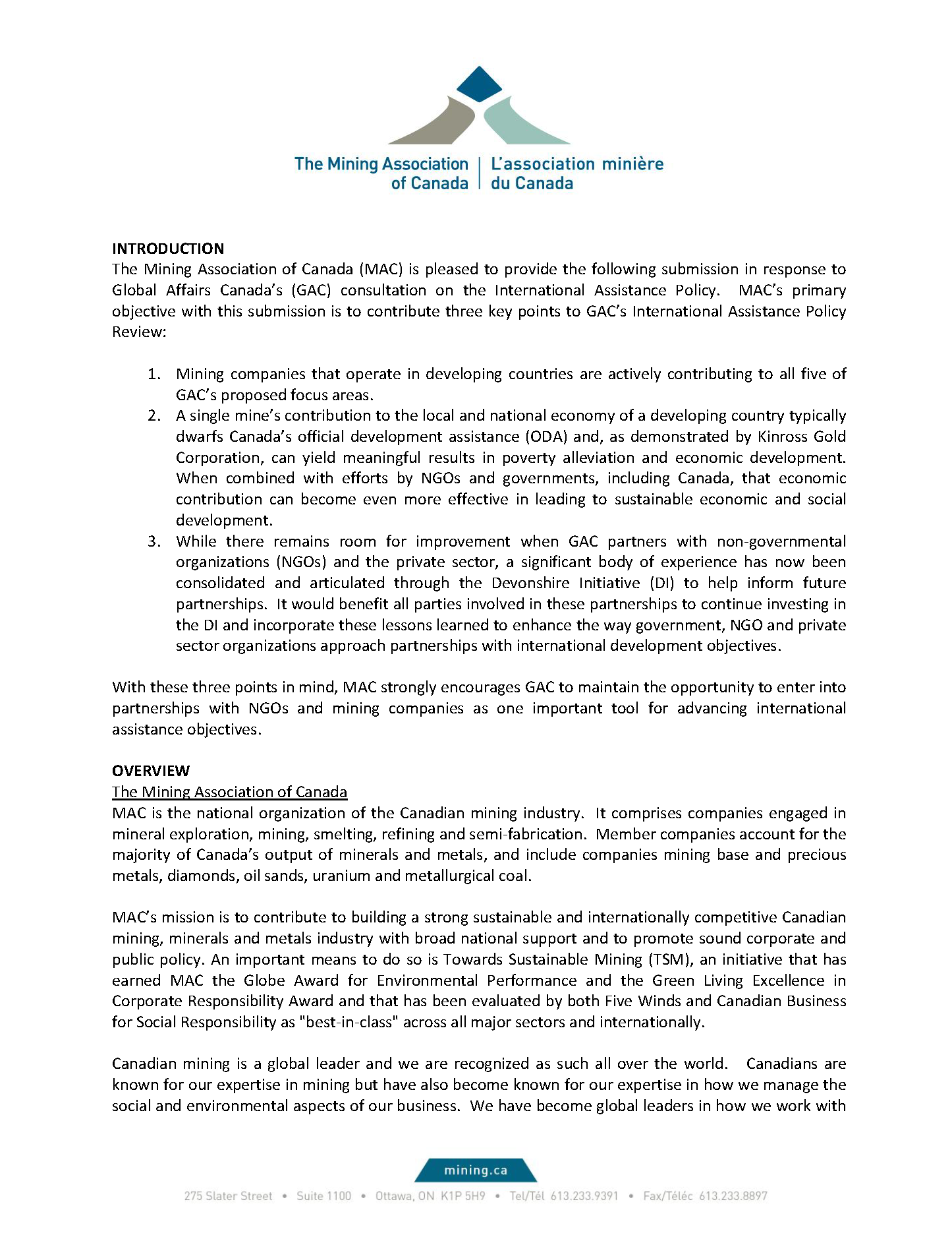 Global Affairs Canada Consultation on the International Assistance ...