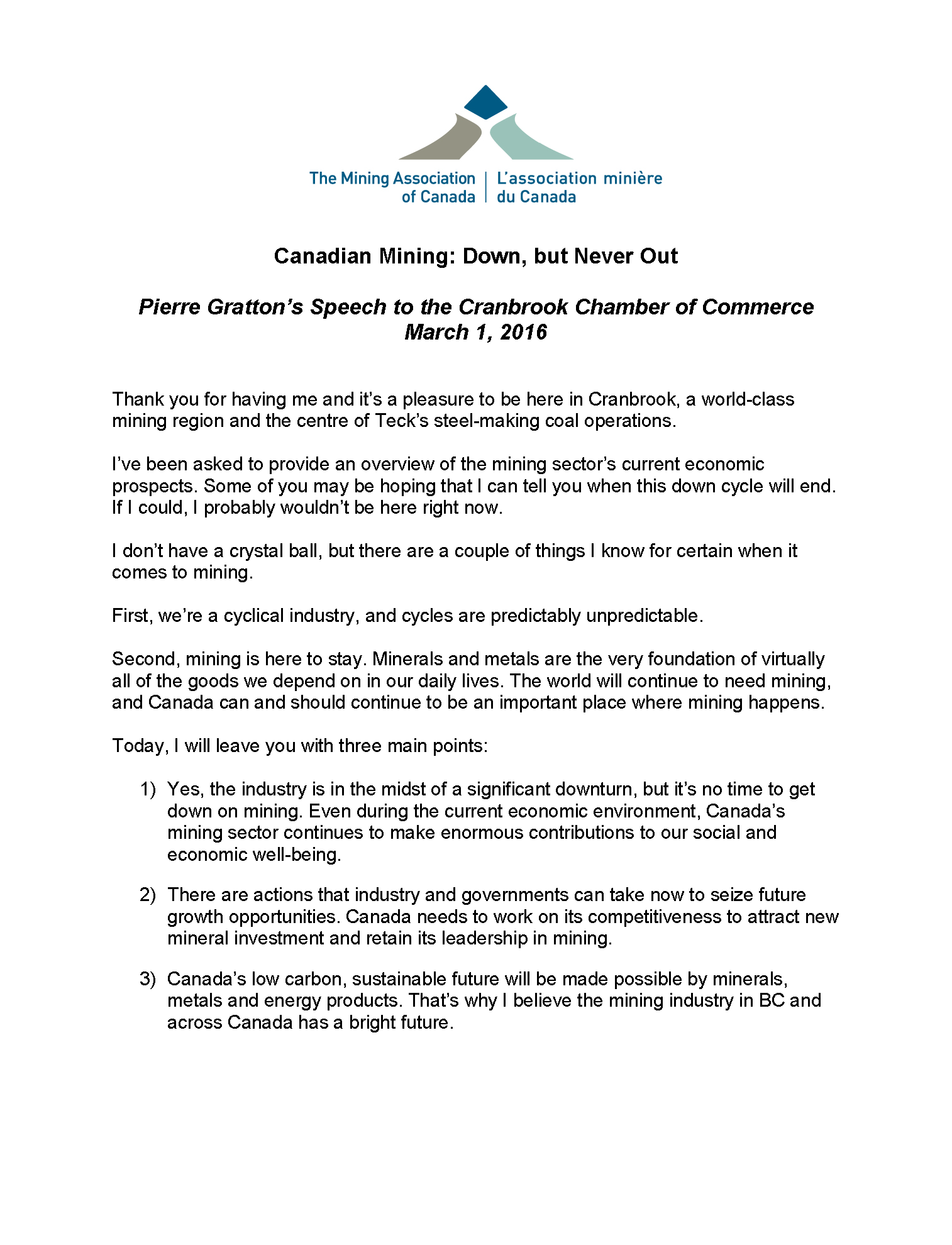 Speech to the Cranbrook Chamber of Commerce - The Mining Association of ...