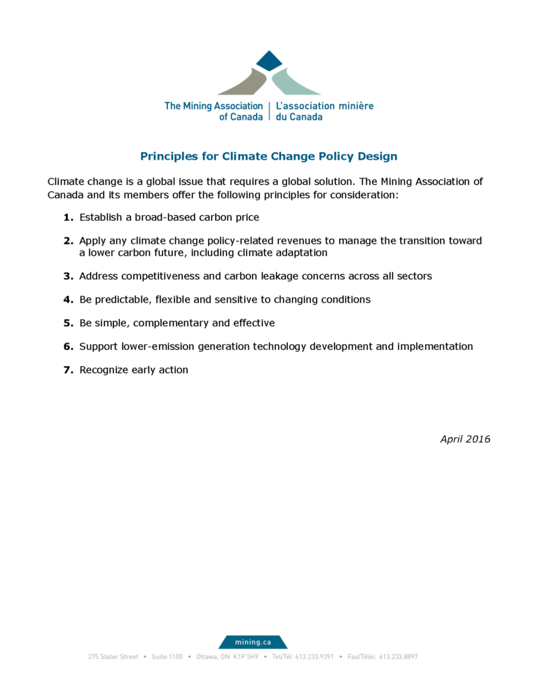 Principles for Climate Change Policy Design - The Mining Association of ...