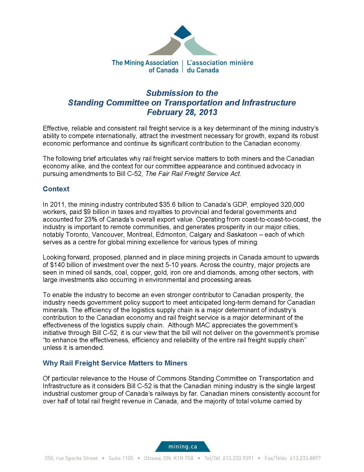 Submission to the Standing Committee on Transportation and ...