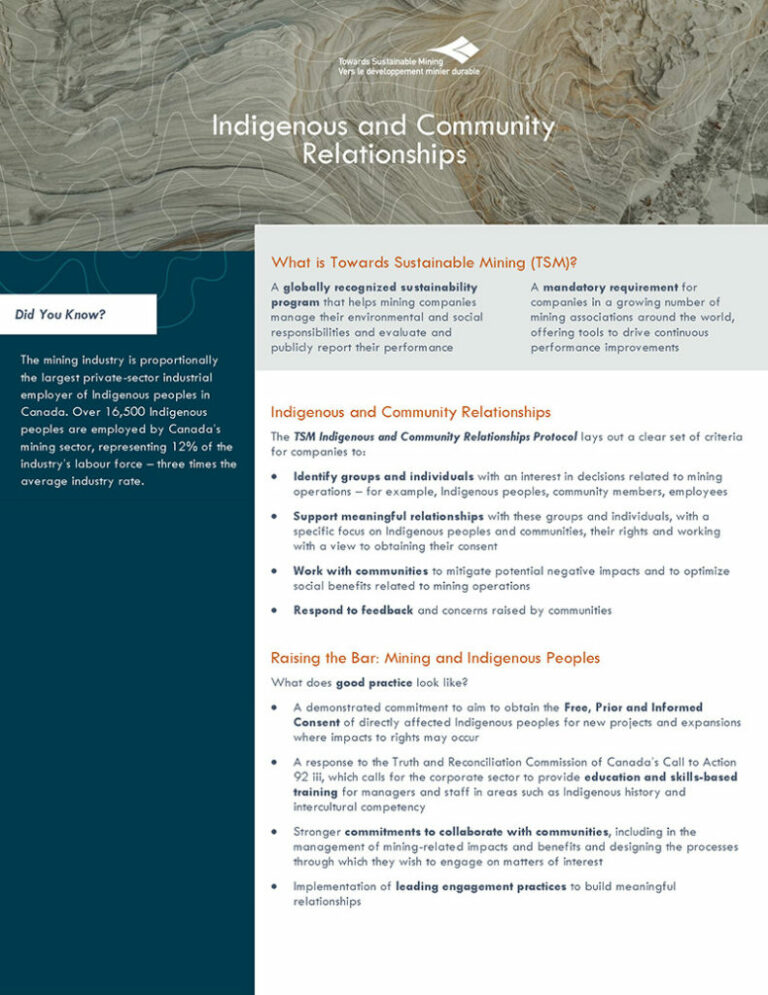 Indigenous and Community Relationships - The Mining Association of Canada