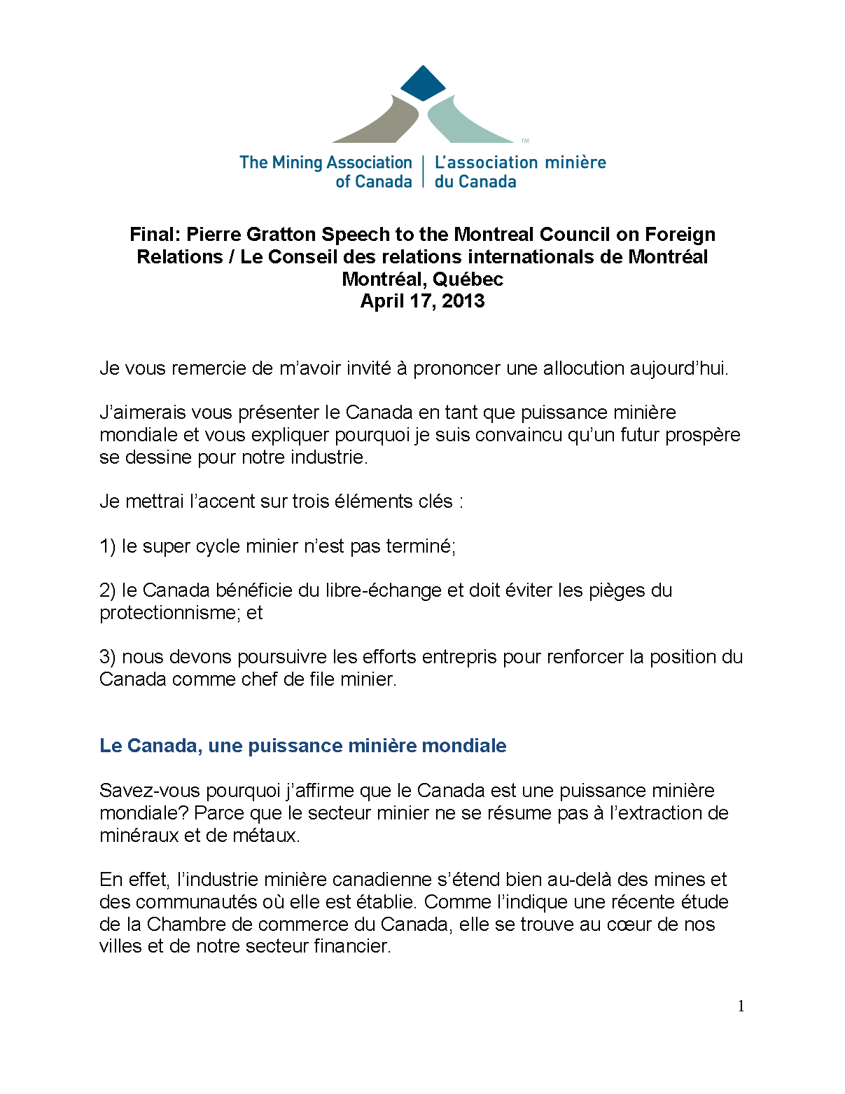 The Canadian and Quebec Mining Industry - The Mining Association of Canada