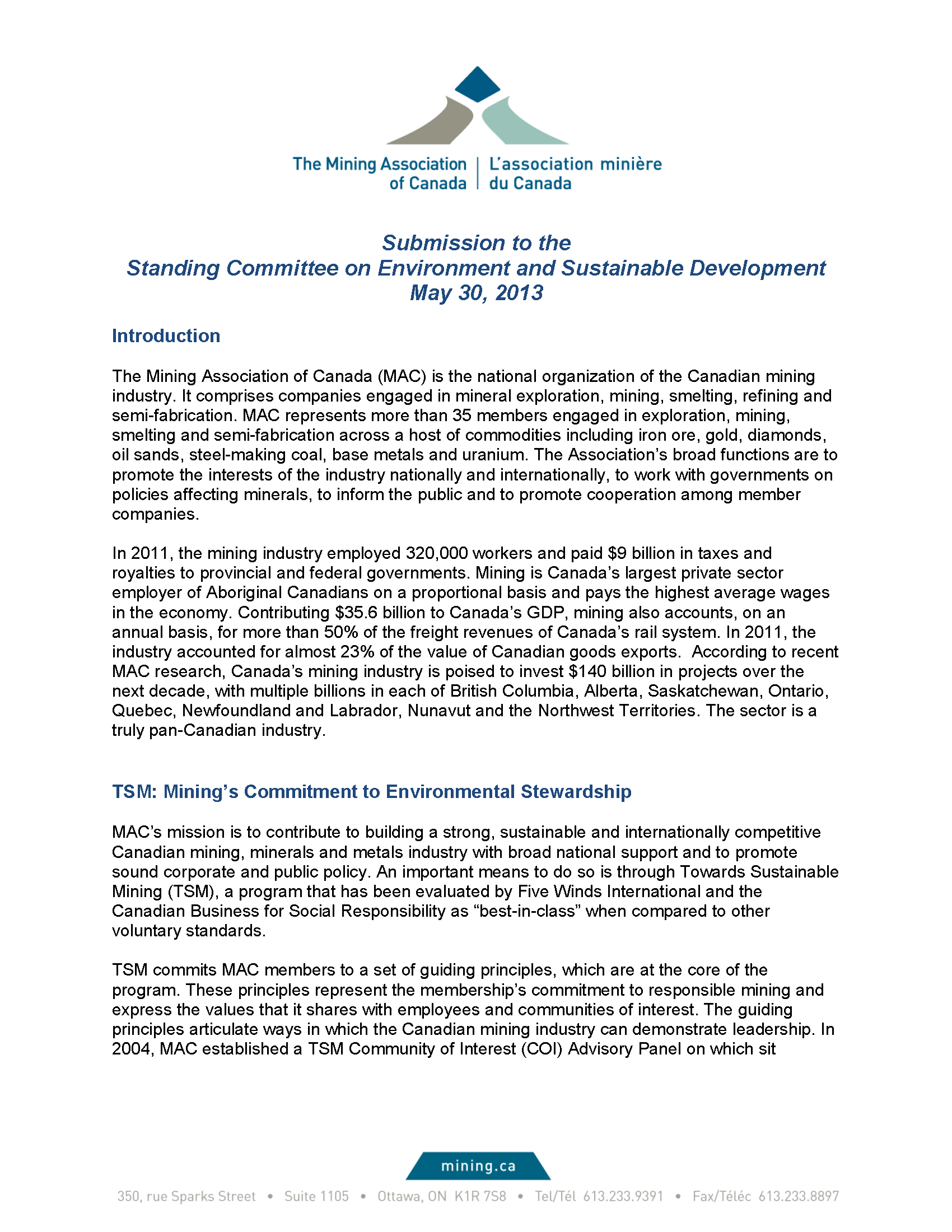 Submission to the Standing Committee on Environment and Sustainable ...