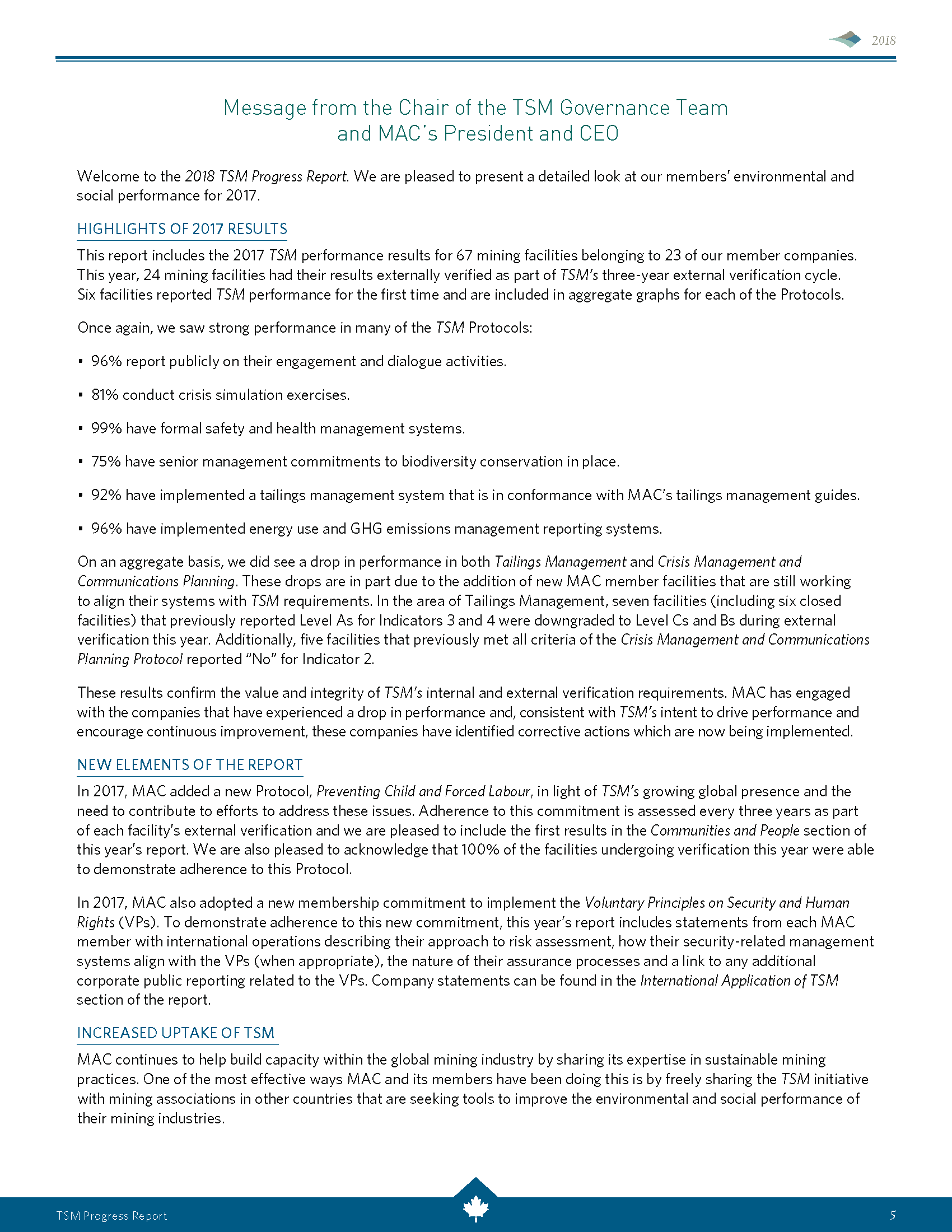 Message from the Chair of the TSM Governance Team and MAC’s President ...