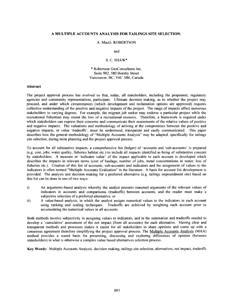 A Multiple Accounts Analysis For Tailings Site Management The Mining A Multiple Accounts Analysis For Tailings Site Management The Mining
