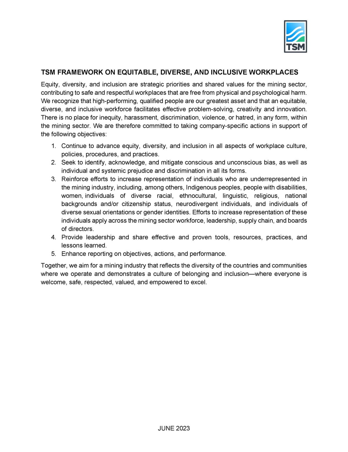 TSM Framework on Equitable, Diverse, and Inclusive Workplaces - The ...