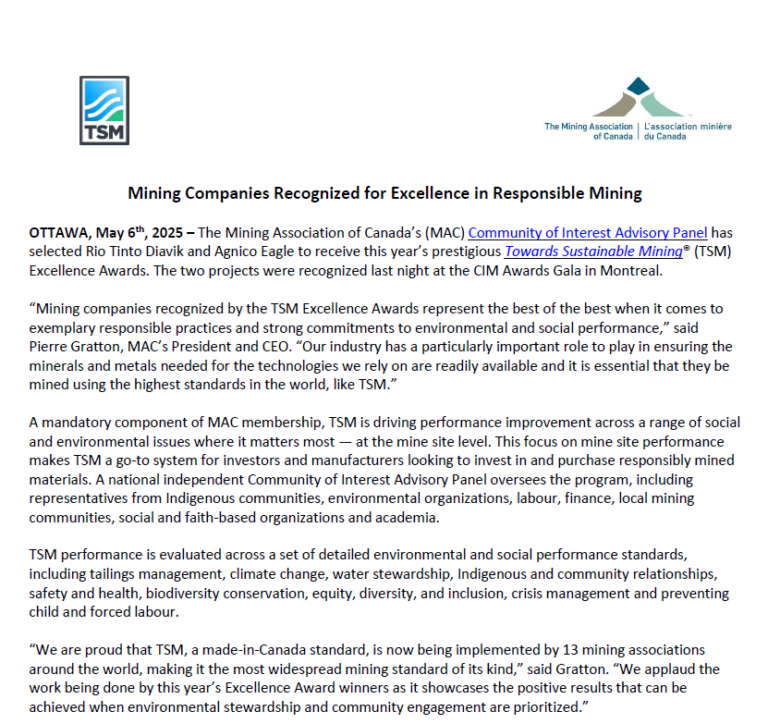 Towards Sustainable Mining - The Mining Association of Canada